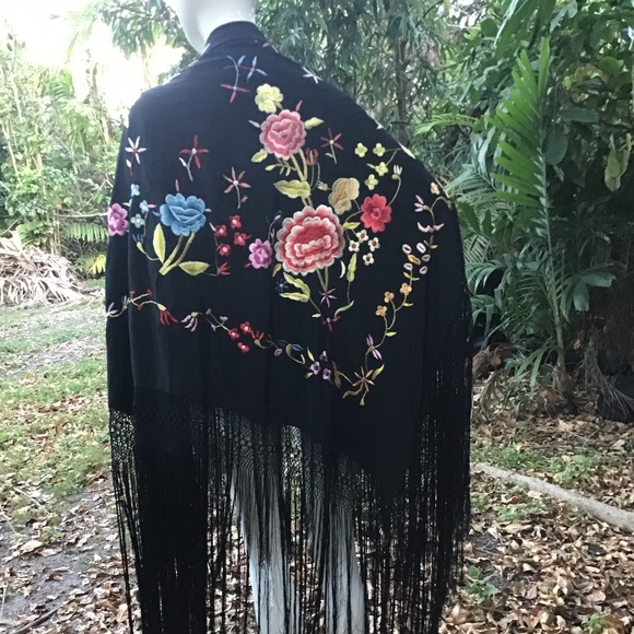 Dresses | Vintage Flamenco Silk Shawl Manton With Embroidery And Long ...